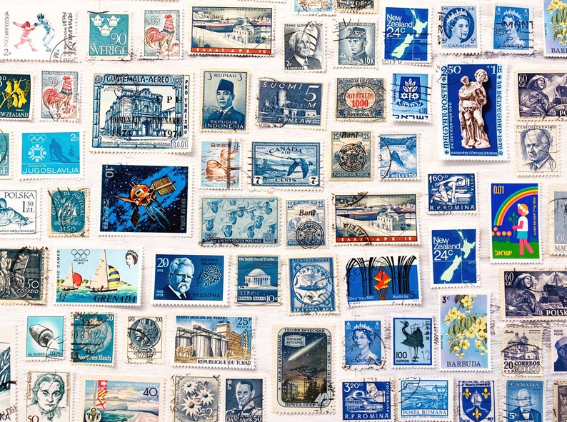 Vintage Postage Stamps Shades of Blue Set of 30 Postal - Etsy