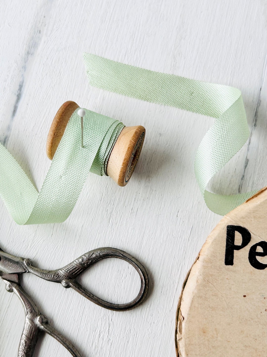 Vintage Pale Green Seam Binding Ribbon • Delicate Celadon Mint Trim ...