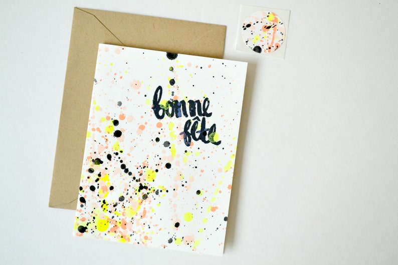 Bonne Fête French Birthday Celebration Card Neon Yellow & - Etsy
