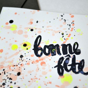 Bonne Fête French Birthday Celebration Card - Neon Yellow & Coral ...