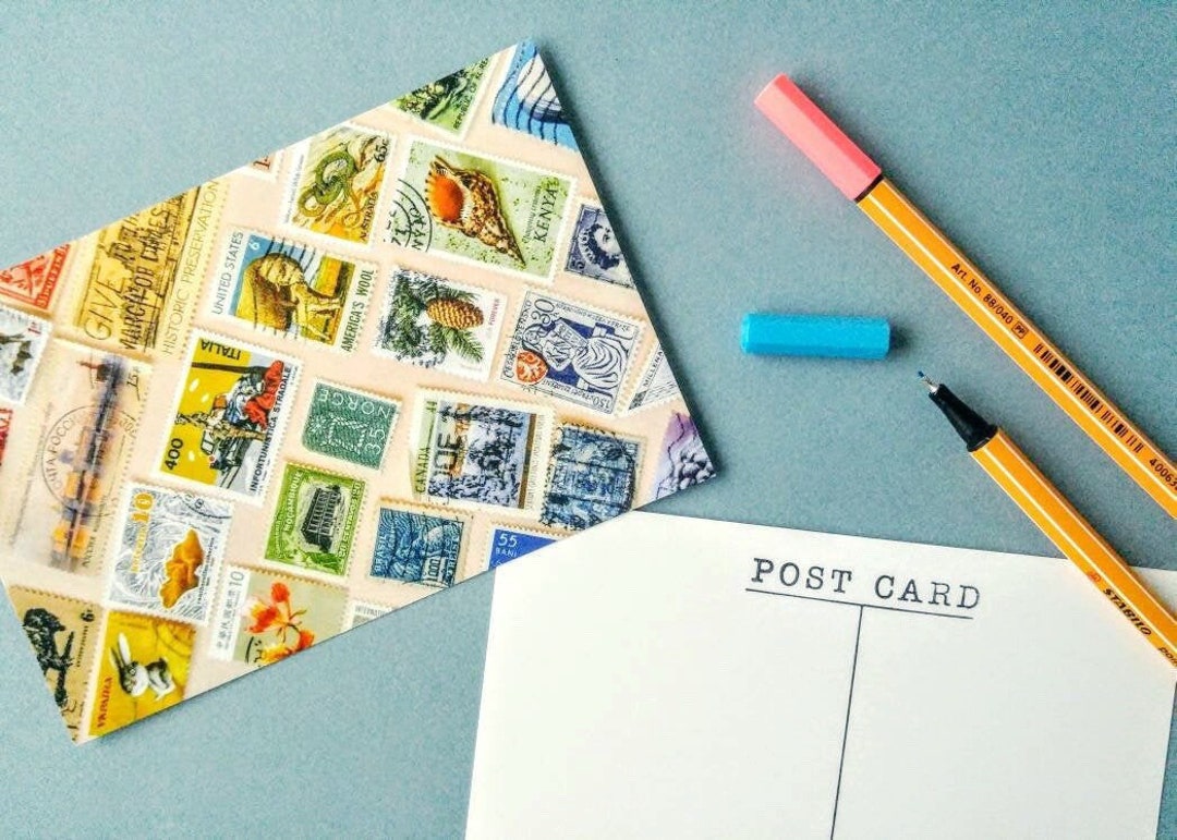 Rainbow Postage Stamps Postcard - Photo of Vintage World Stamps ...