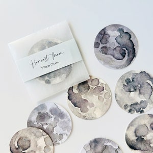 Watercolor Harvest Moon Paper Charms • Set of 5 Handmade Embellishments ...