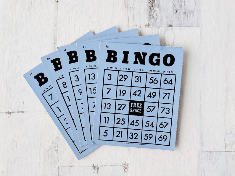 Vintage Bingo Cards • Set of 5 Light Blue Game Cards - Etsy