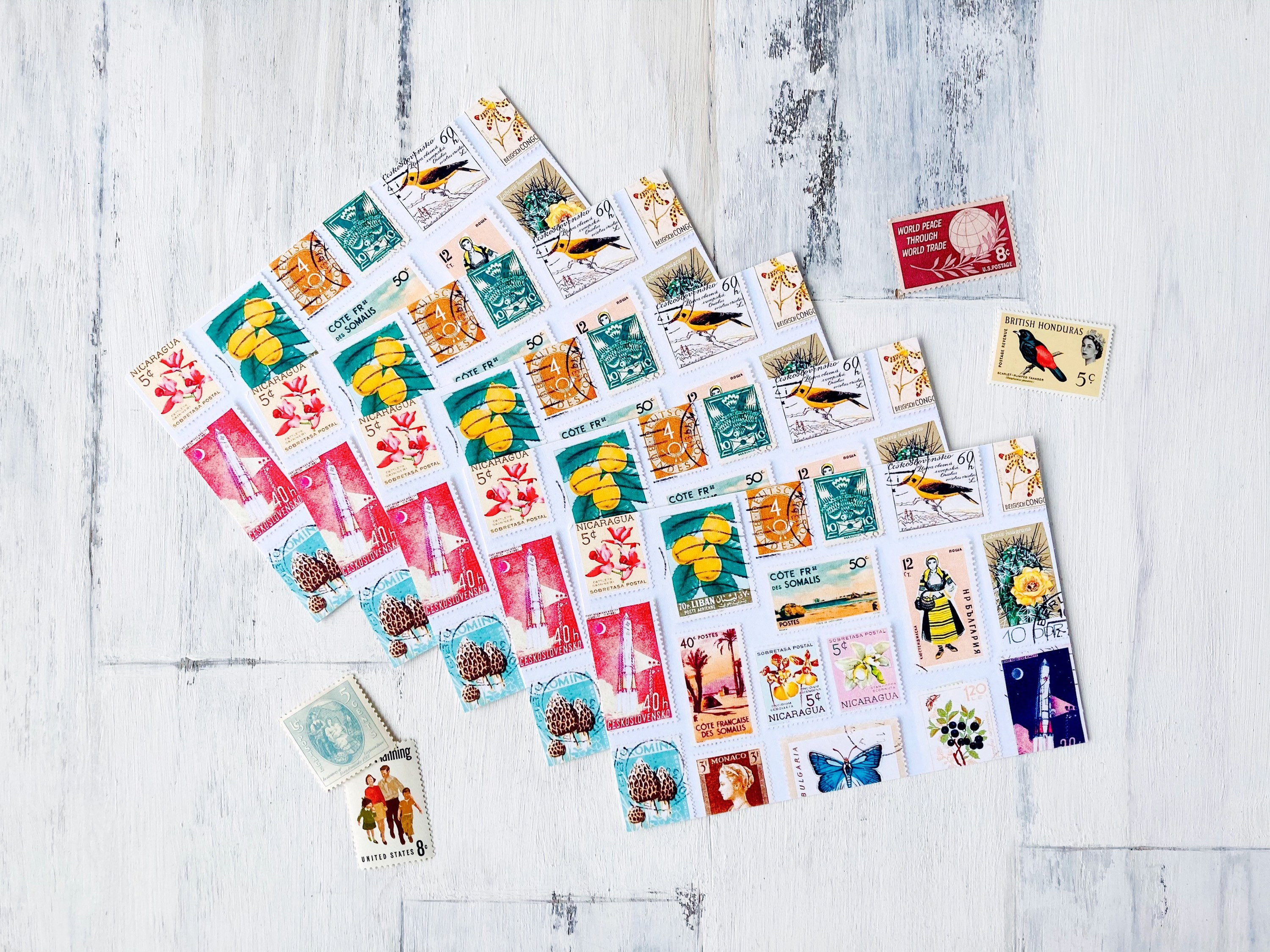 Vintage Postage Stamp Postcards Set of 6 Recycled Cards | Etsy