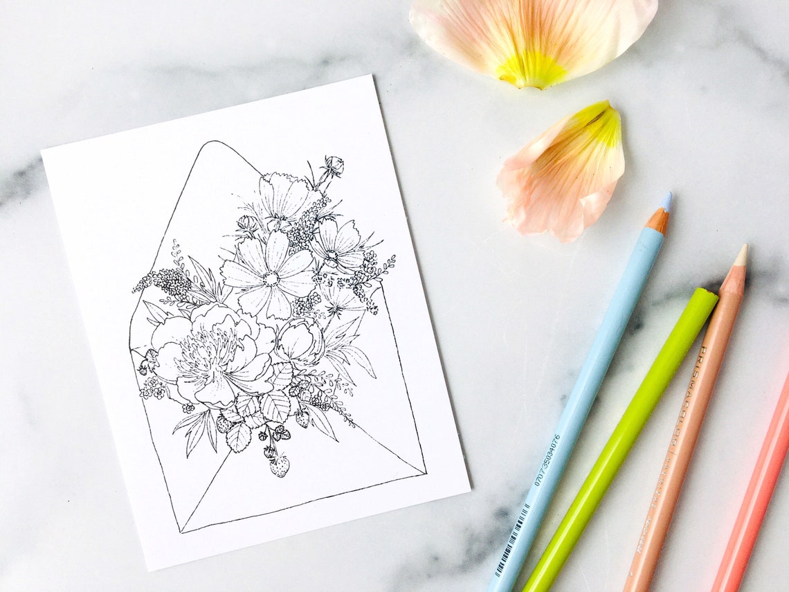 Botanical Postcard Set 6 Hand Drawn Bouquets in Envelopes | Etsy