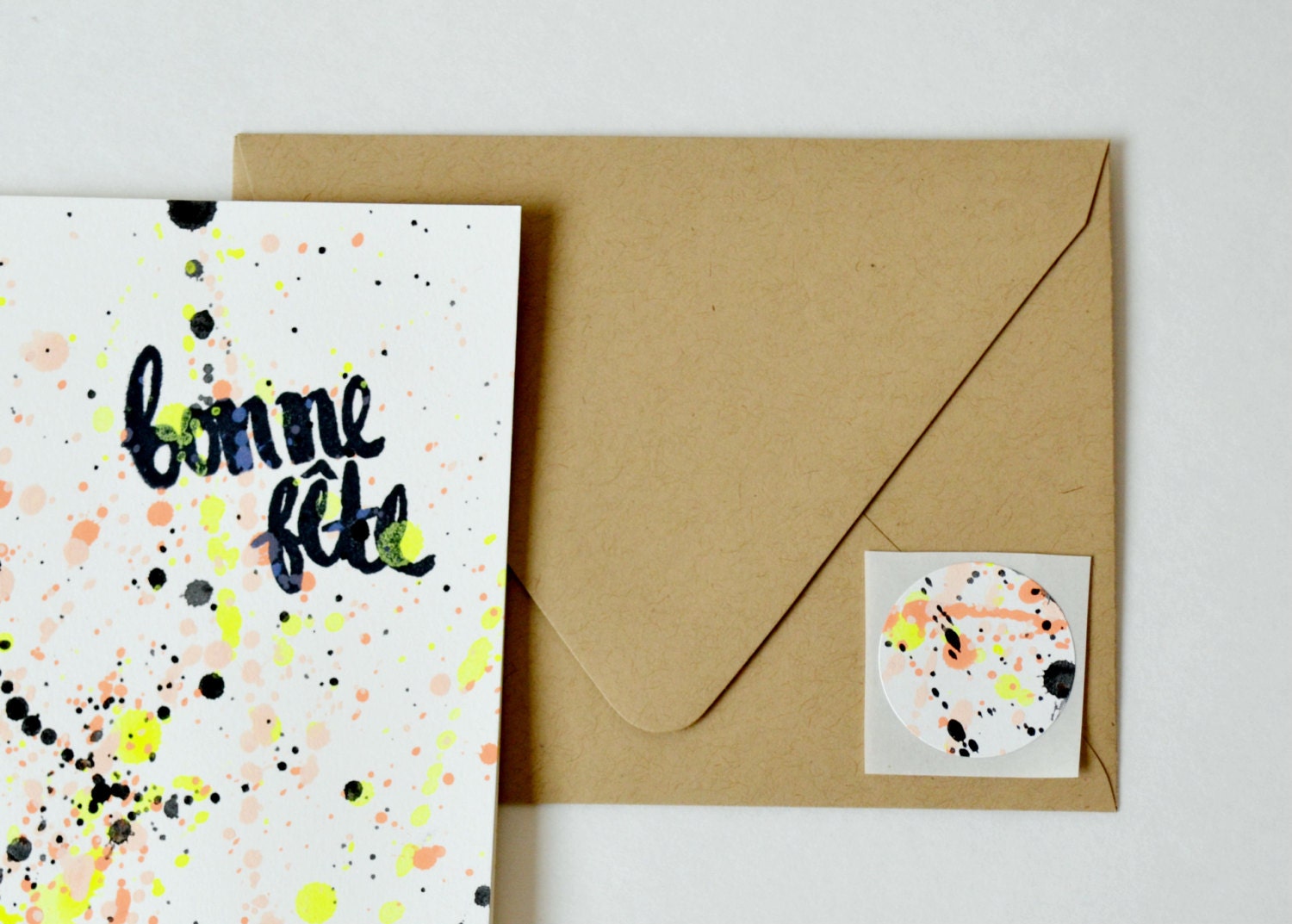 Bonne Fête French Birthday Celebration Card Neon Yellow & - Etsy