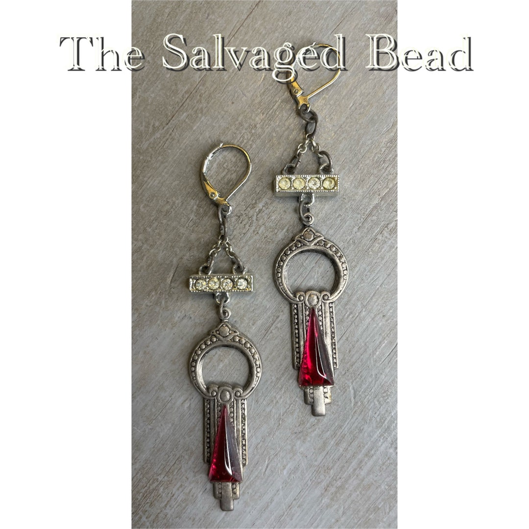 Vintage Art Deco Gatsby Pink Flapper Earrings by the Salvaged Bead - Etsy
