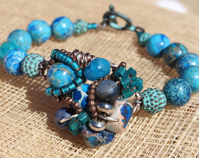Blue Multi Stone Wire Wrap Bracelet, Blue Jasper,apatite,lapis,quartz ...