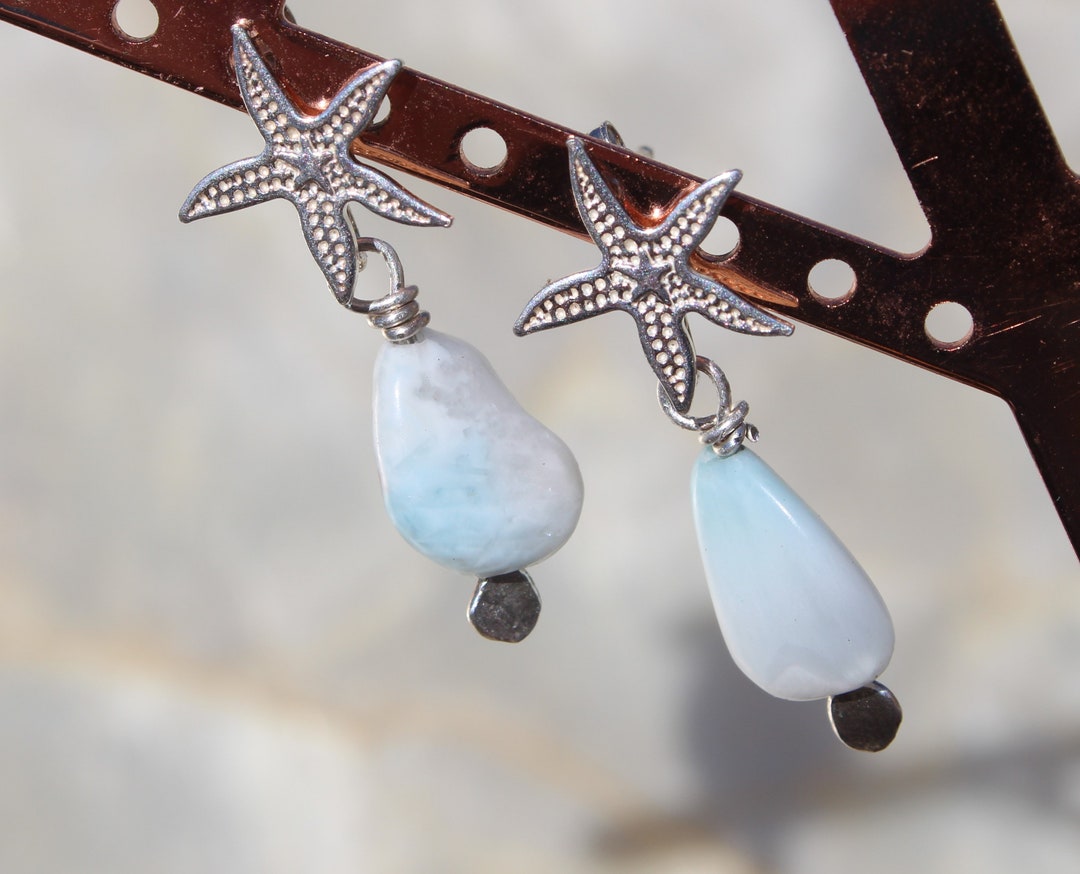 Sterling Silver Larimar Earrings, Artisan Sterling Silver Posts, Milky ...
