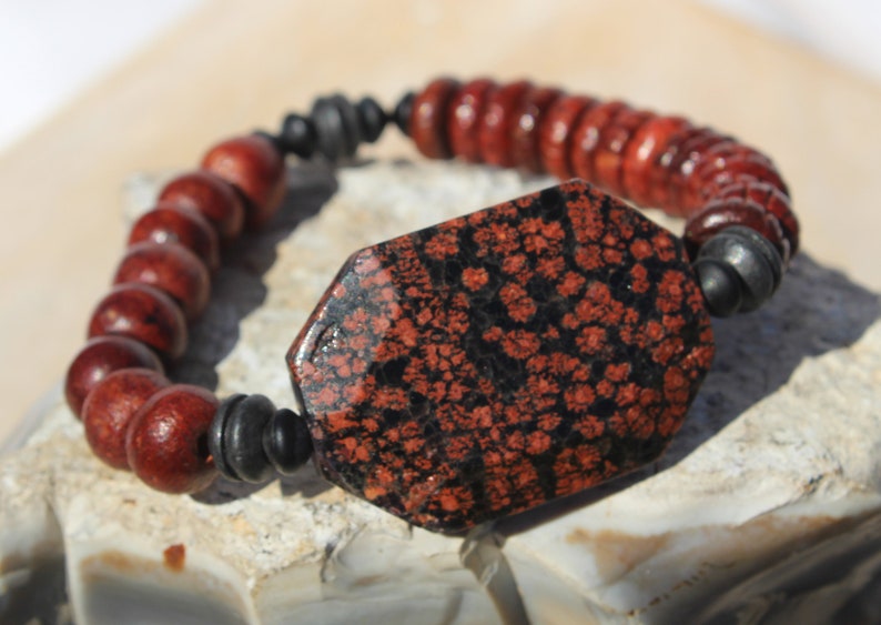 Snowflake Jasper Mahogany Wood Stretch Bracelet, Unisex, Stretch 7 ...
