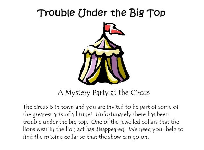 Child Party Game Trouble Under the Big Top Mystery - Etsy