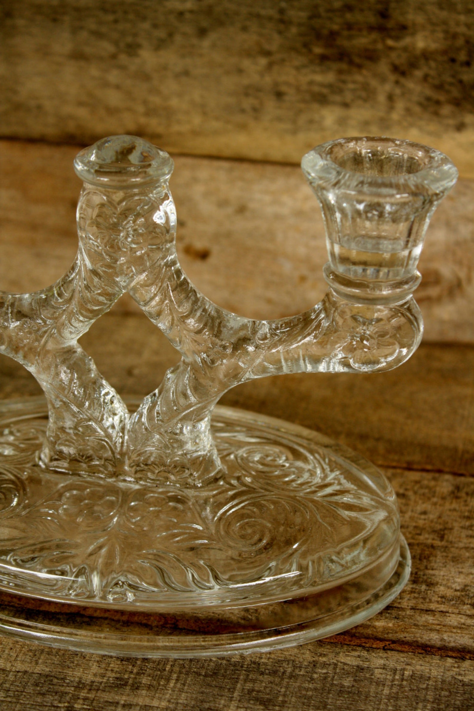 Vintage Glass Double Candle Holder - Etsy
