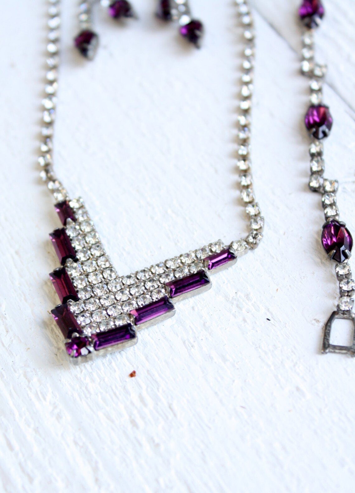 Vintage Purple Rhinestone Three Piece Jewelry Set | Etsy