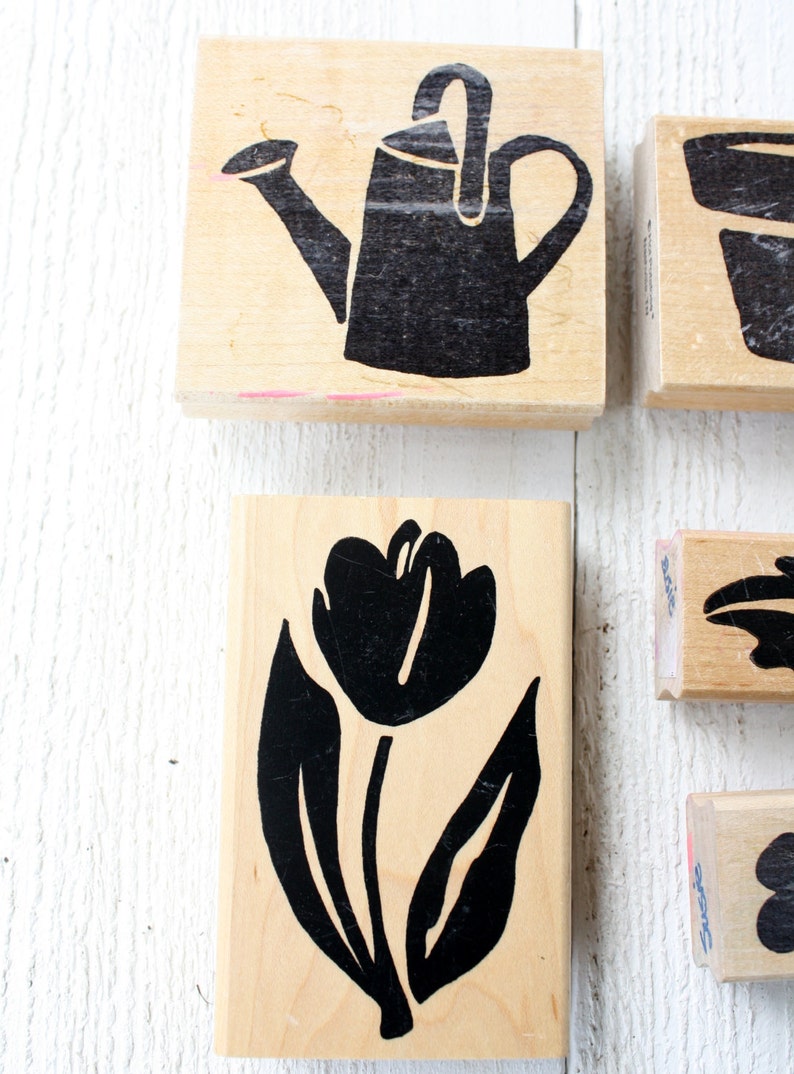 Vintage Flower & Gardening Rubber Stamp Set of Five - Etsy