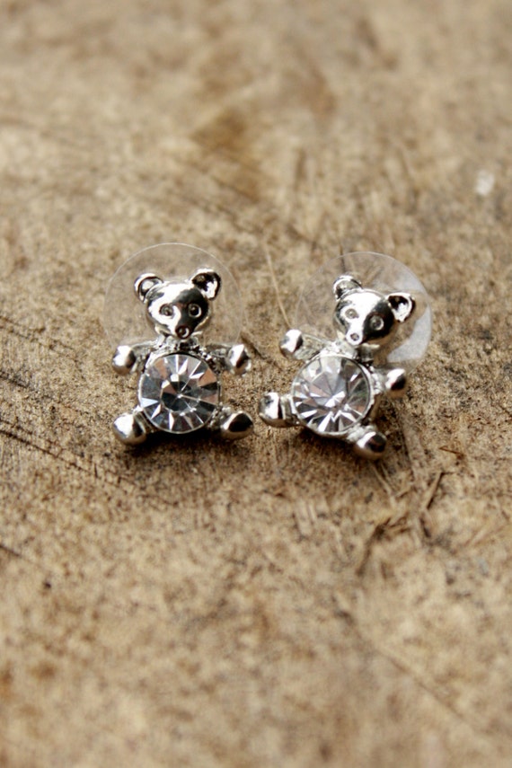 teddy bear earrings crystal - Gem