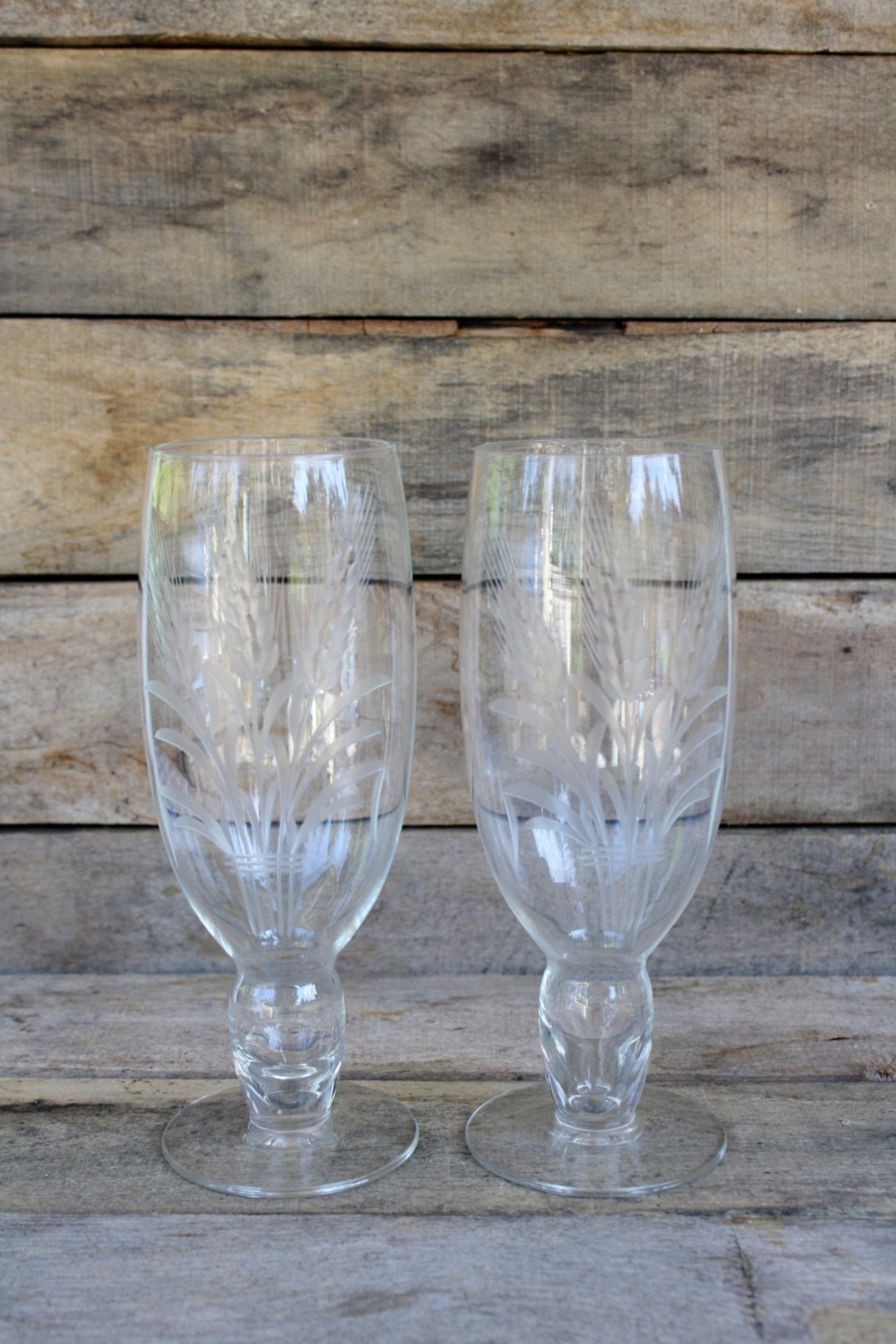 Vintage Pair of Etched Wheat Glasses - Etsy