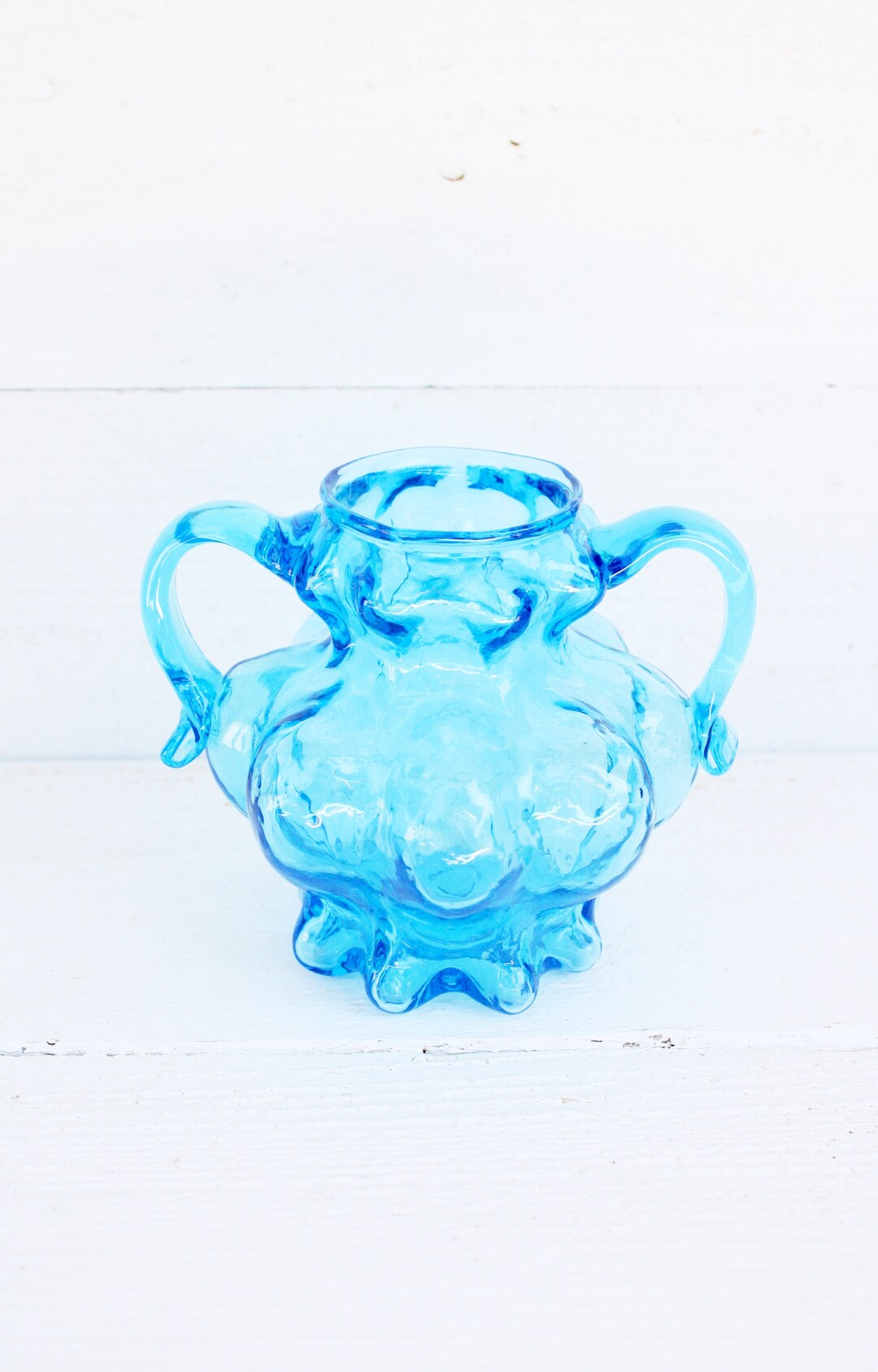 Vintage Cerulean Blue Handled Vase - Etsy