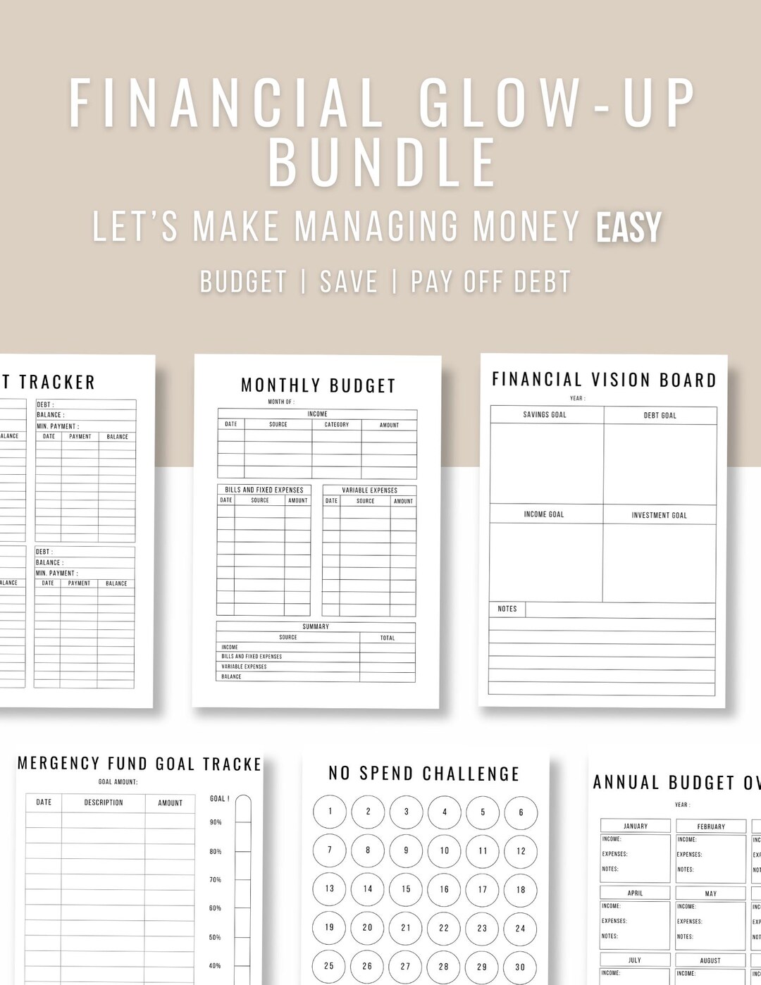 Financial Planner Printable Bundle: Budget, Savings & Debt Tracker - Etsy