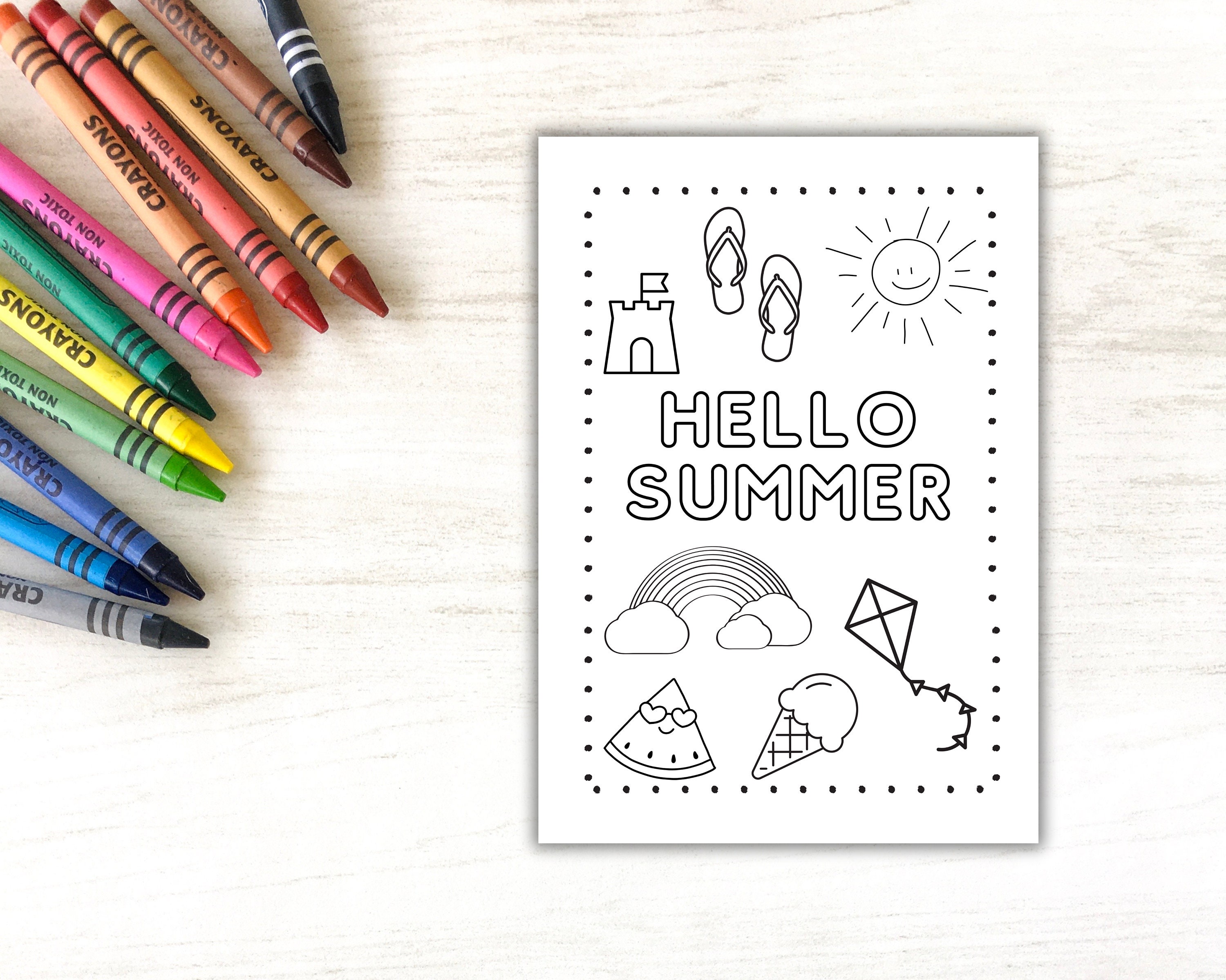 Hello Summer Kids Coloring Page - Etsy