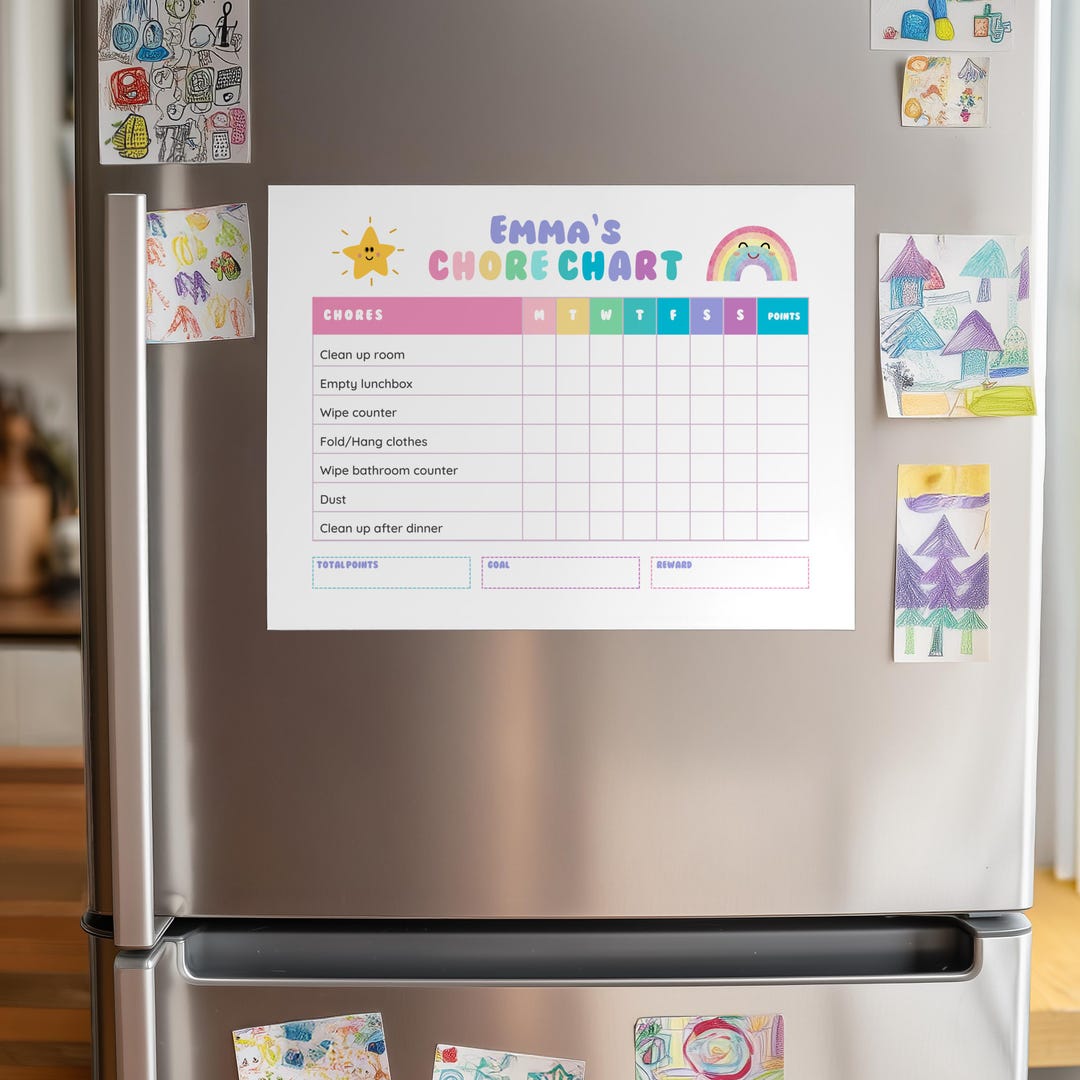 Kids Rainbow Chore Chart | Weekly Responsibility Tracker (digital ...
