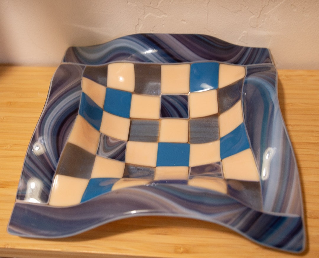 Fused Glass Checkered Bowl - Etsy