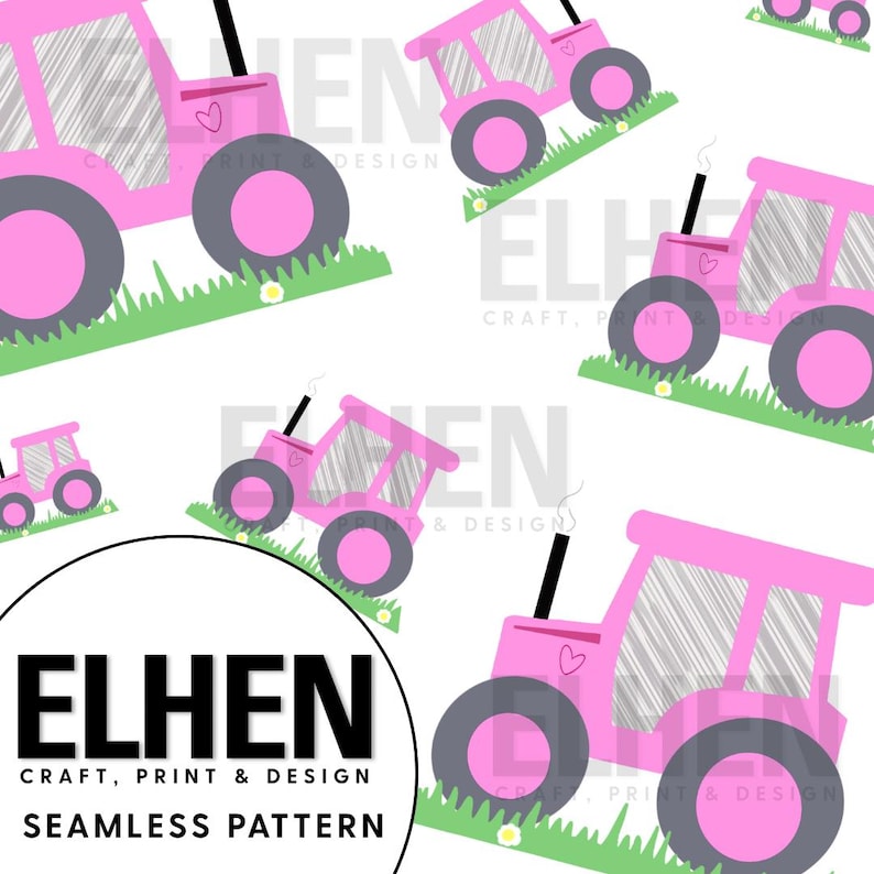 Little Girly Tractors Watercolour Transparent Background Seamless File ...