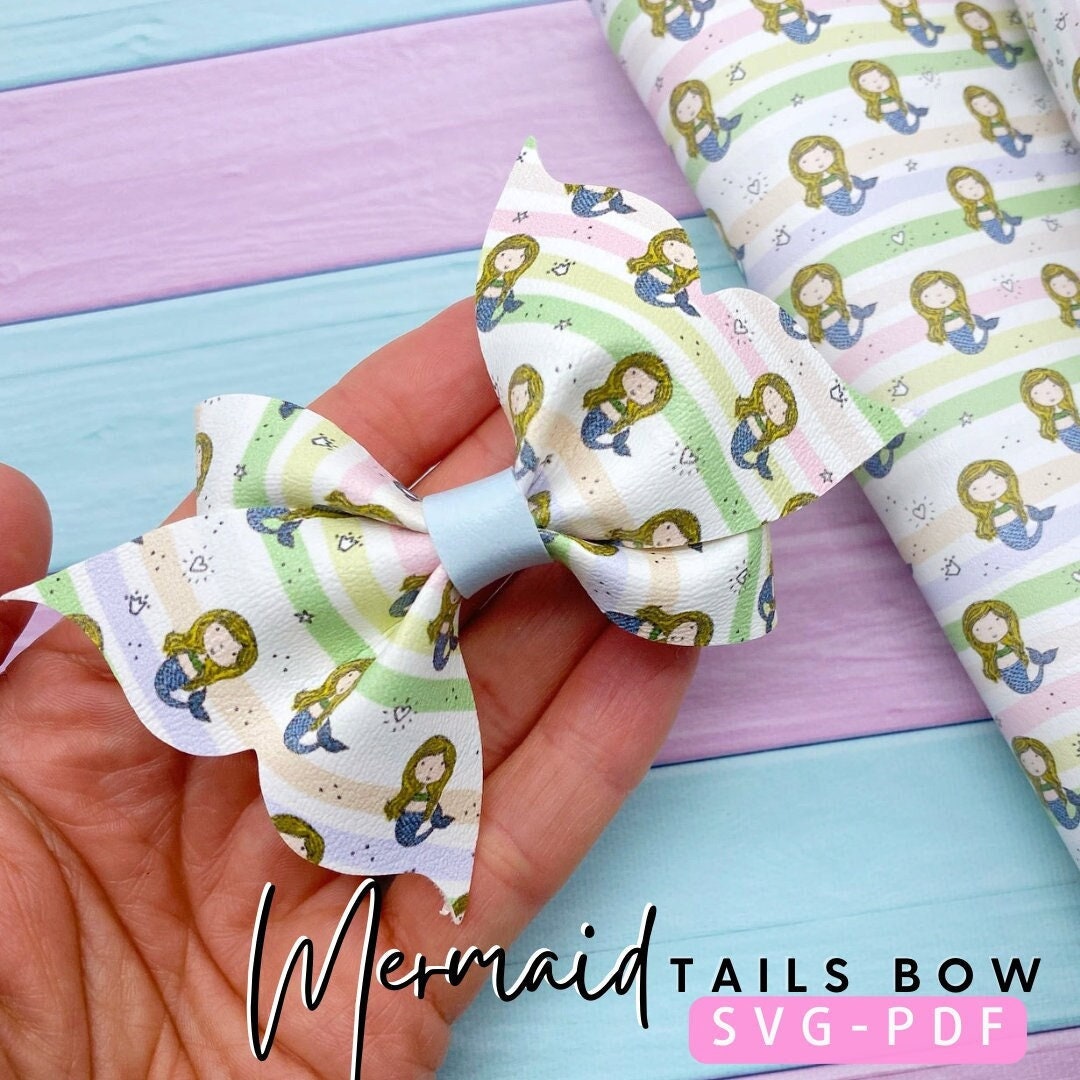 Mermaid Tails Garnet Hair Bow SVG | Pinch SVG Hair Bow Template PDF ...