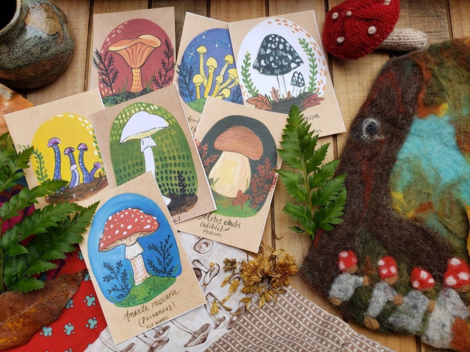 Mushroom Art Cards - Etsy