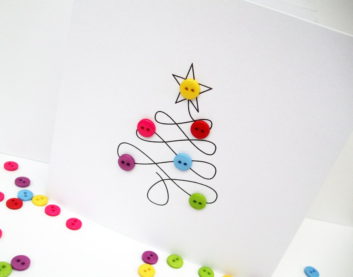 Christmas Card Christmas Tree with Button Baubles Paper | Etsy