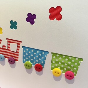 Train Card - Hand Cut Steam Train With Button Wheels - Paper Handmade ...