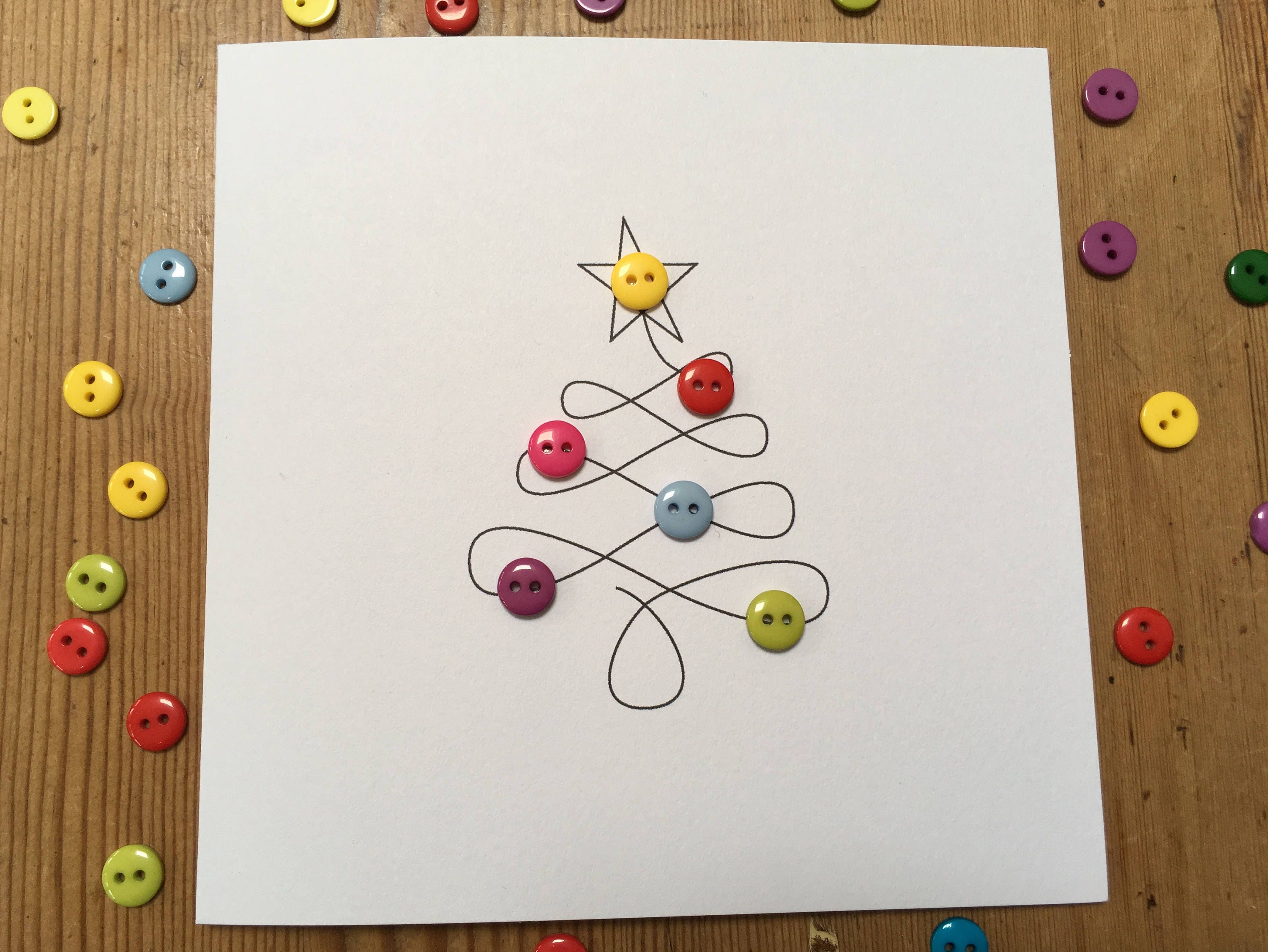 Christmas Card Christmas Tree with Button Baubles Paper | Etsy