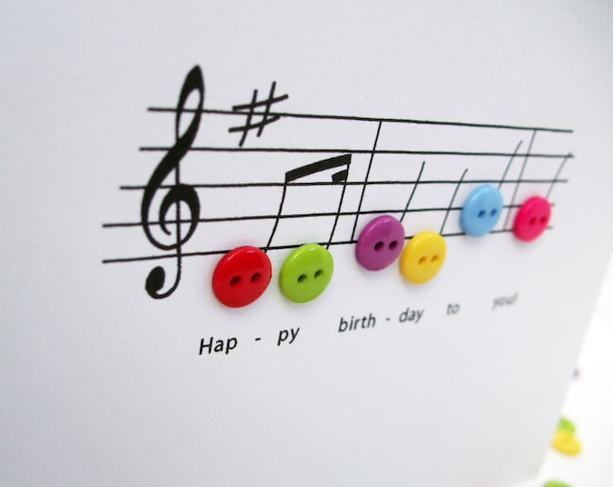 Happy Birthday Music Card - Birthday Card With Button Notes - Paper ...