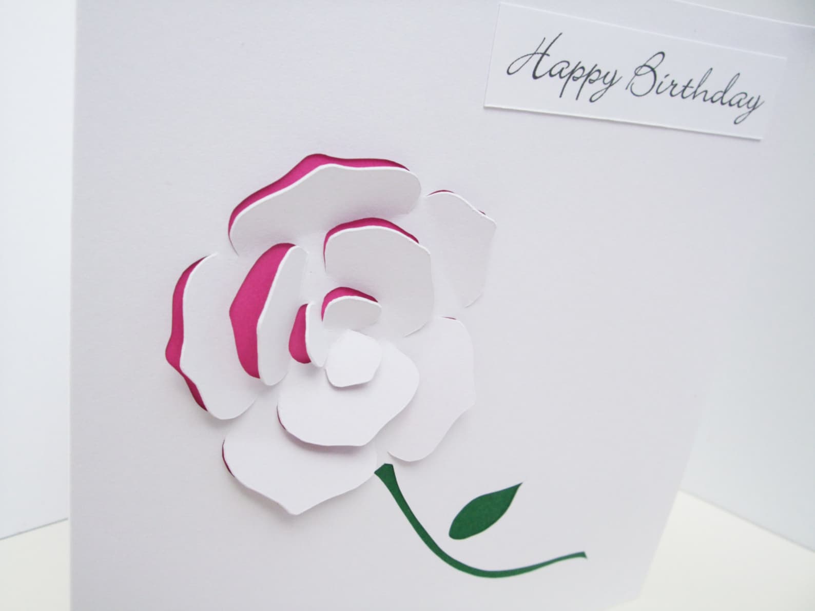 Rose Birthday Card - Paper Cut - Personalised Card - Handmade Greeting ...