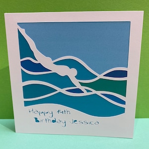 Swimming Card - Birthday Card - Paper Cut Card - Personalised ...