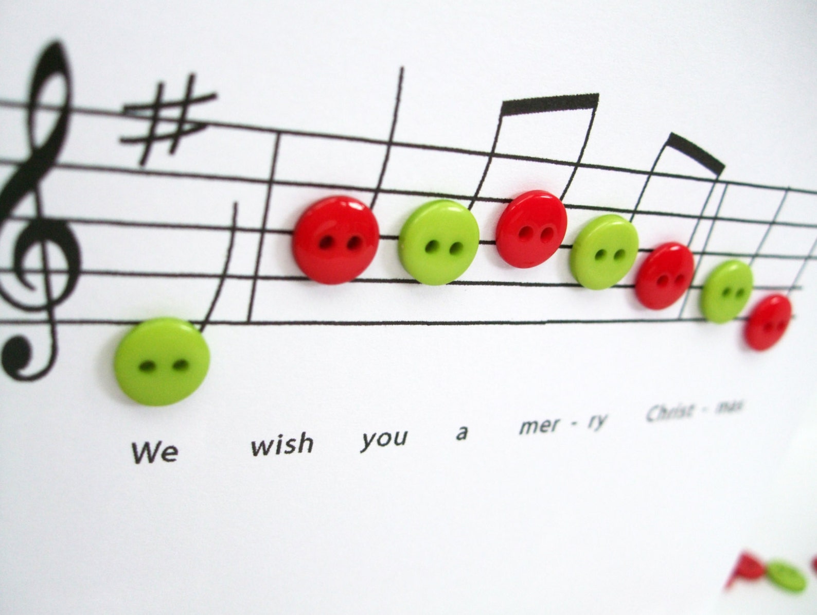 Christmas Card - Christmas Music With Button Notes - Paper Handmade ...
