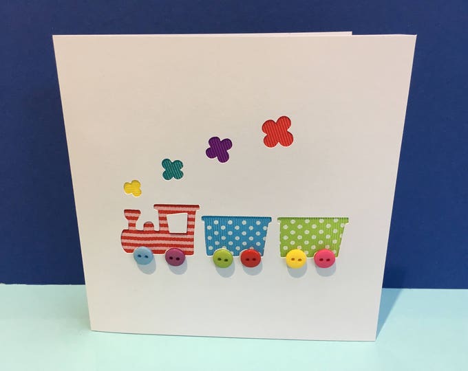 Train Card Hand Cut Steam Train With Button Wheels Paper Handmade ...