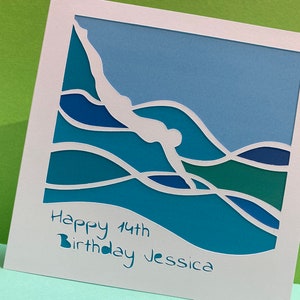 Swimming Card - Birthday Card - Paper Cut Card - Personalised ...