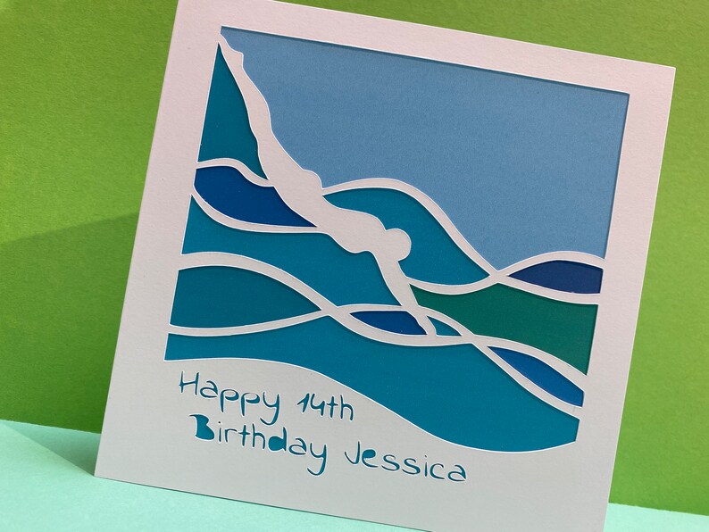 Swimming Card Birthday Card Paper Cut Card Personalised - Etsy
