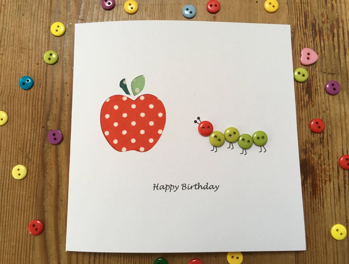 Caterpillar Birthday Card - Cute Button Caterpillar Card for a Child ...