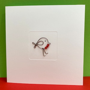 Robin Christmas Card Wire Robin Cute Beads Holiday Card, Robin Card ...