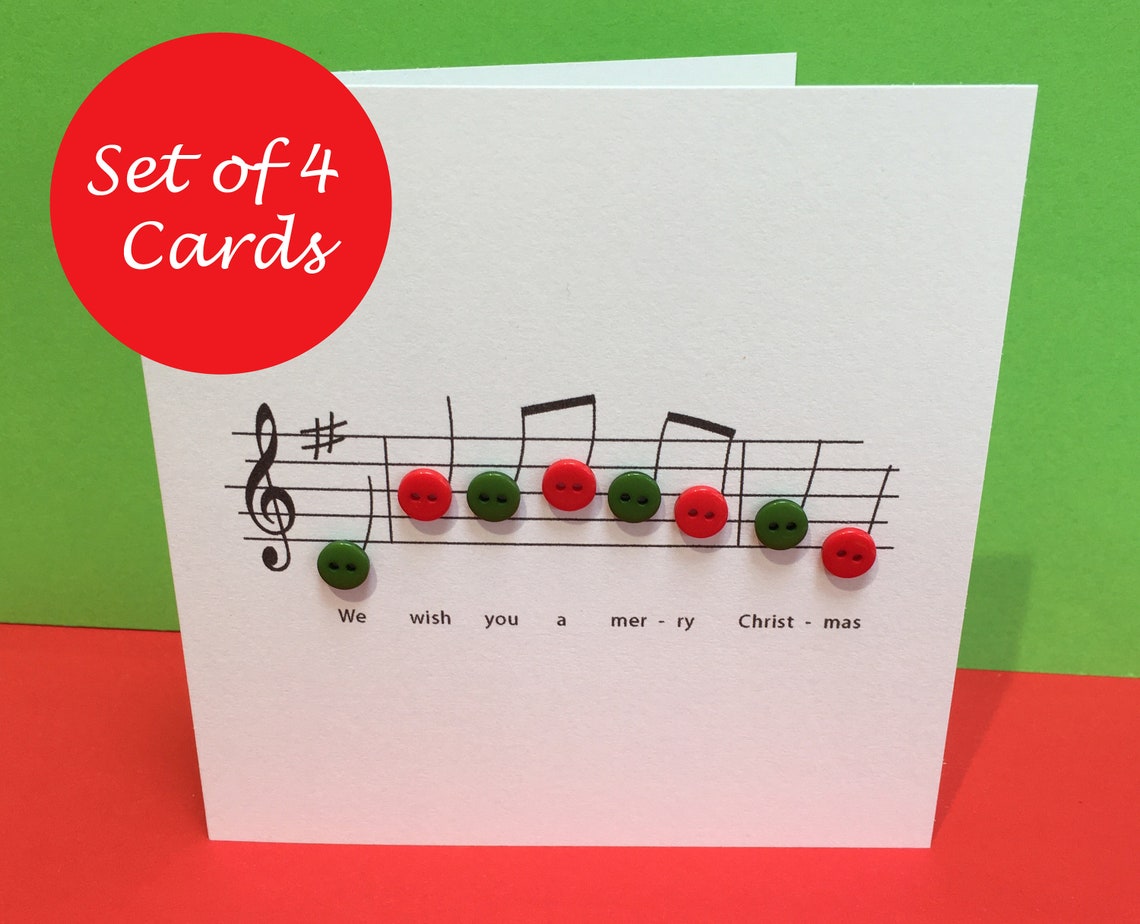 Christmas Card Set Pack of 4 Cards Christmas Music Button - Etsy