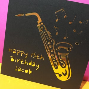 Personalised Saxophone Birthday Card - Sax, Jazz Band, Saxophonist ...