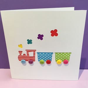 Train Card - Hand Cut Steam Train With Button Wheels - Paper Handmade ...