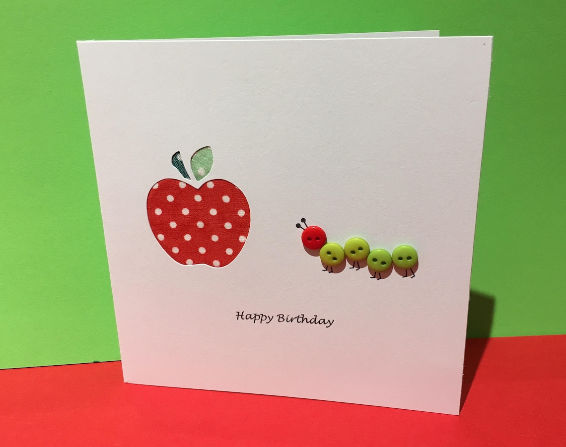 Caterpillar Birthday Card - Cute Button Caterpillar Card for a Child ...