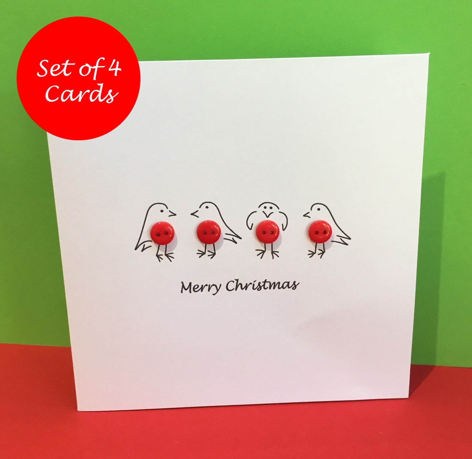 Christmas Card Set Pack of 4 Cute Robin Cards With Buttons - Etsy