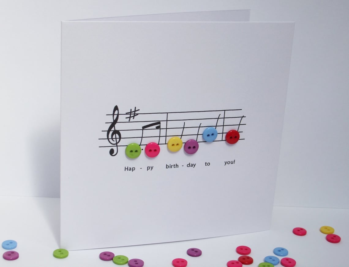 Happy Birthday Music Card Birthday Card with Button Notes | Etsy