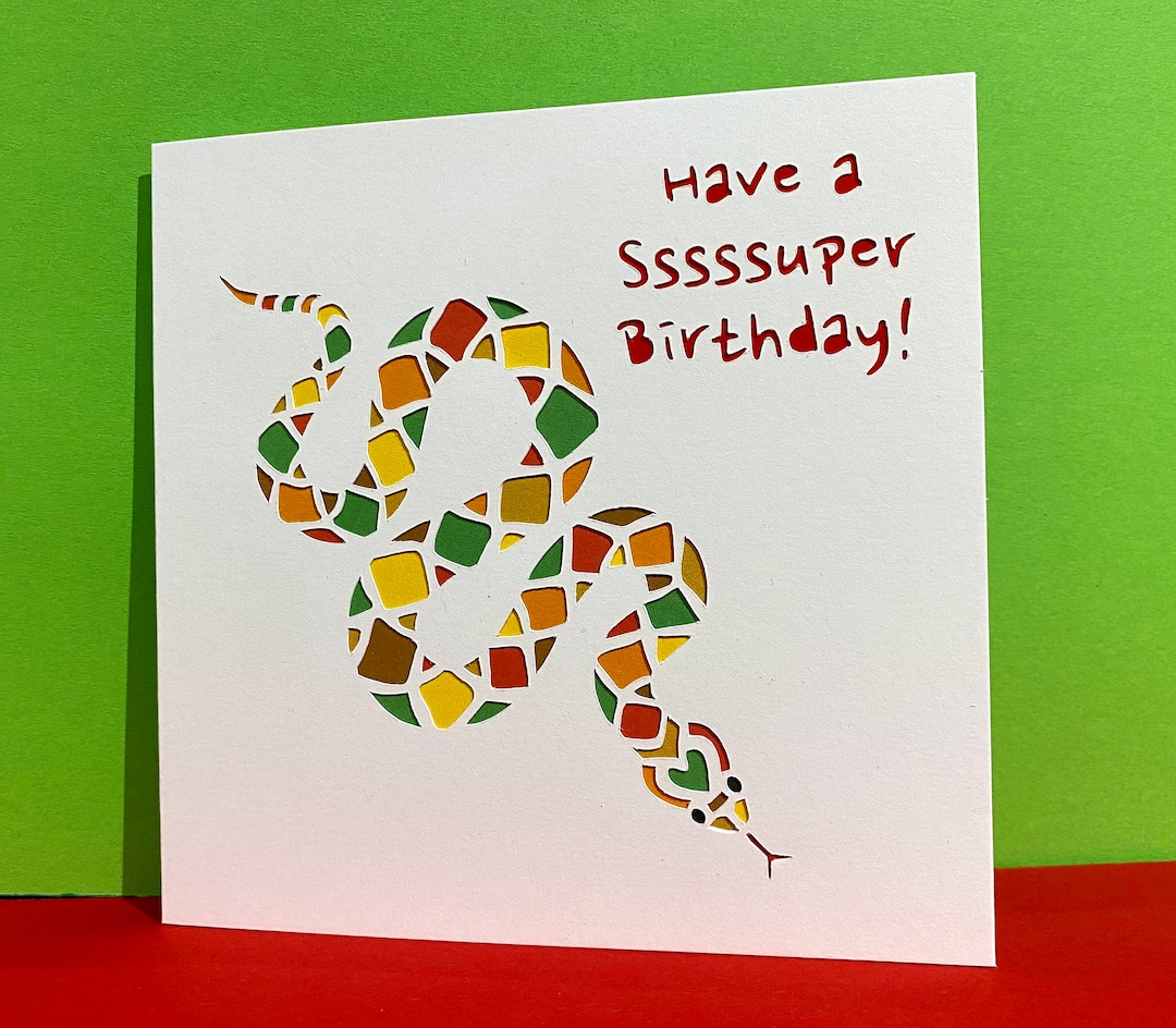 Snake Birthday Card - Snake Themed Card - Paper Cut Snake - for Him ...