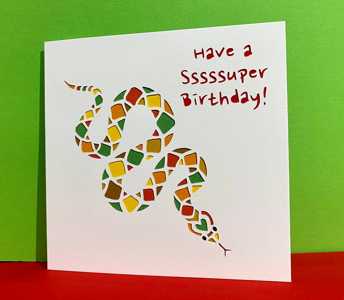 Snake Birthday Card - Snake Themed Card - Paper Cut Snake - for Him ...