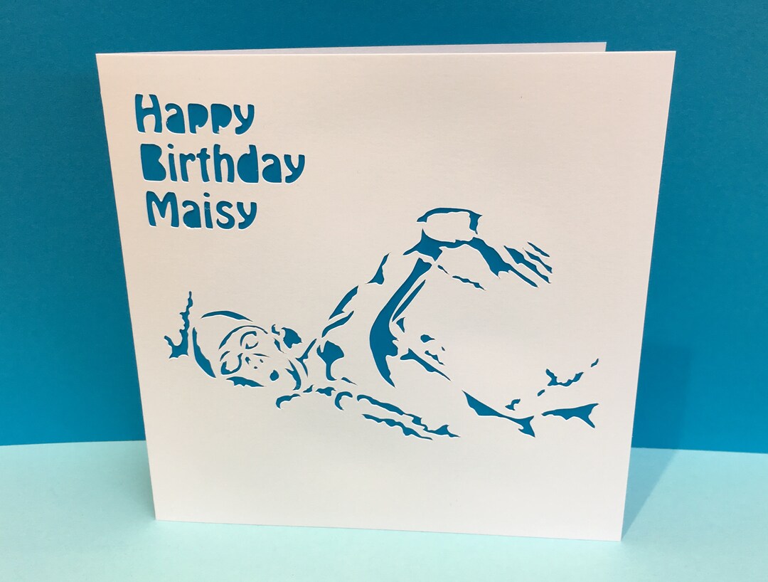 Swimming Card Birthday Card Paper Cut Card Personalised Handmade Blank ...