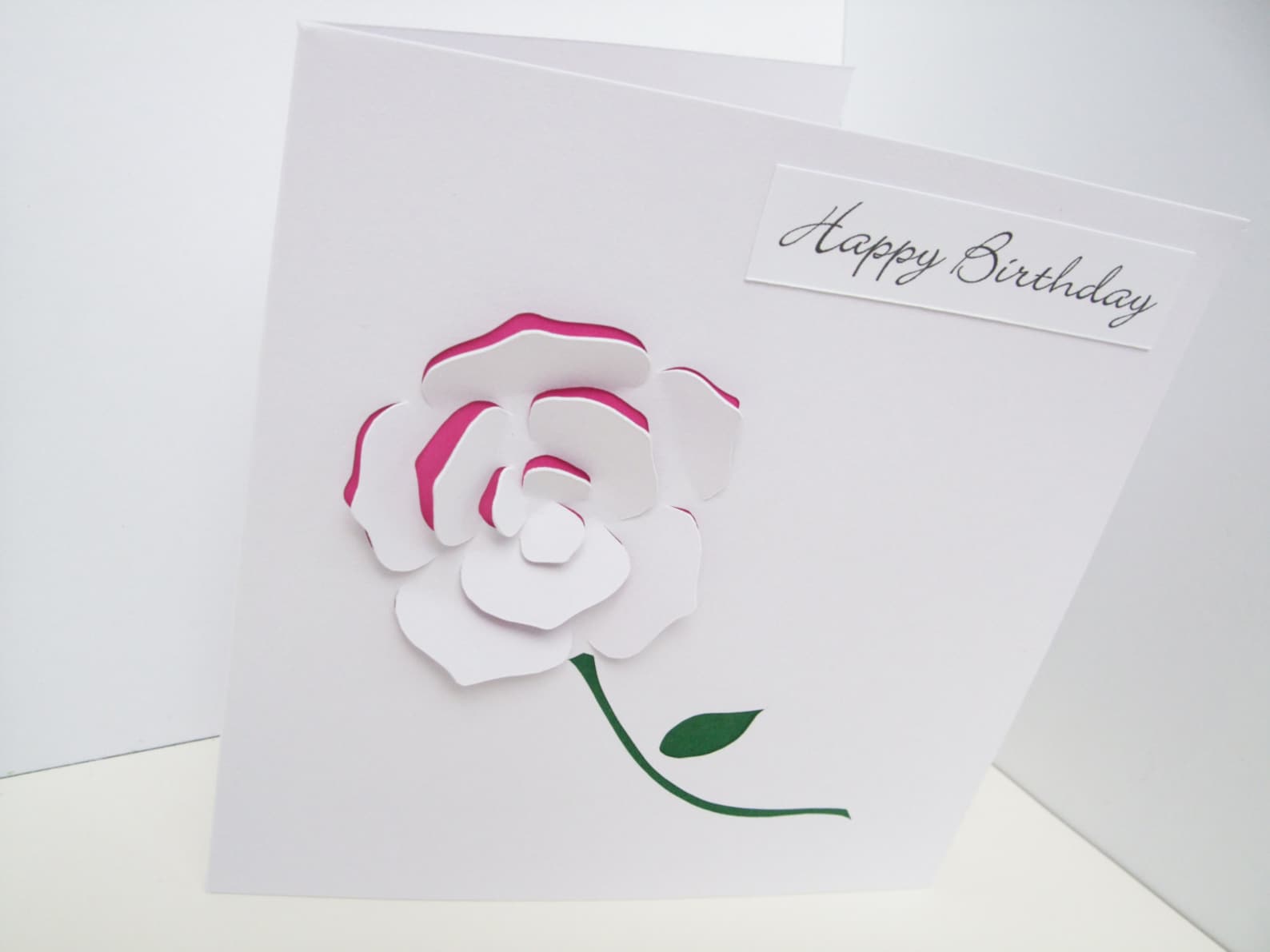 Rose Birthday Card - Paper Cut - Personalised Card - Handmade Greeting ...